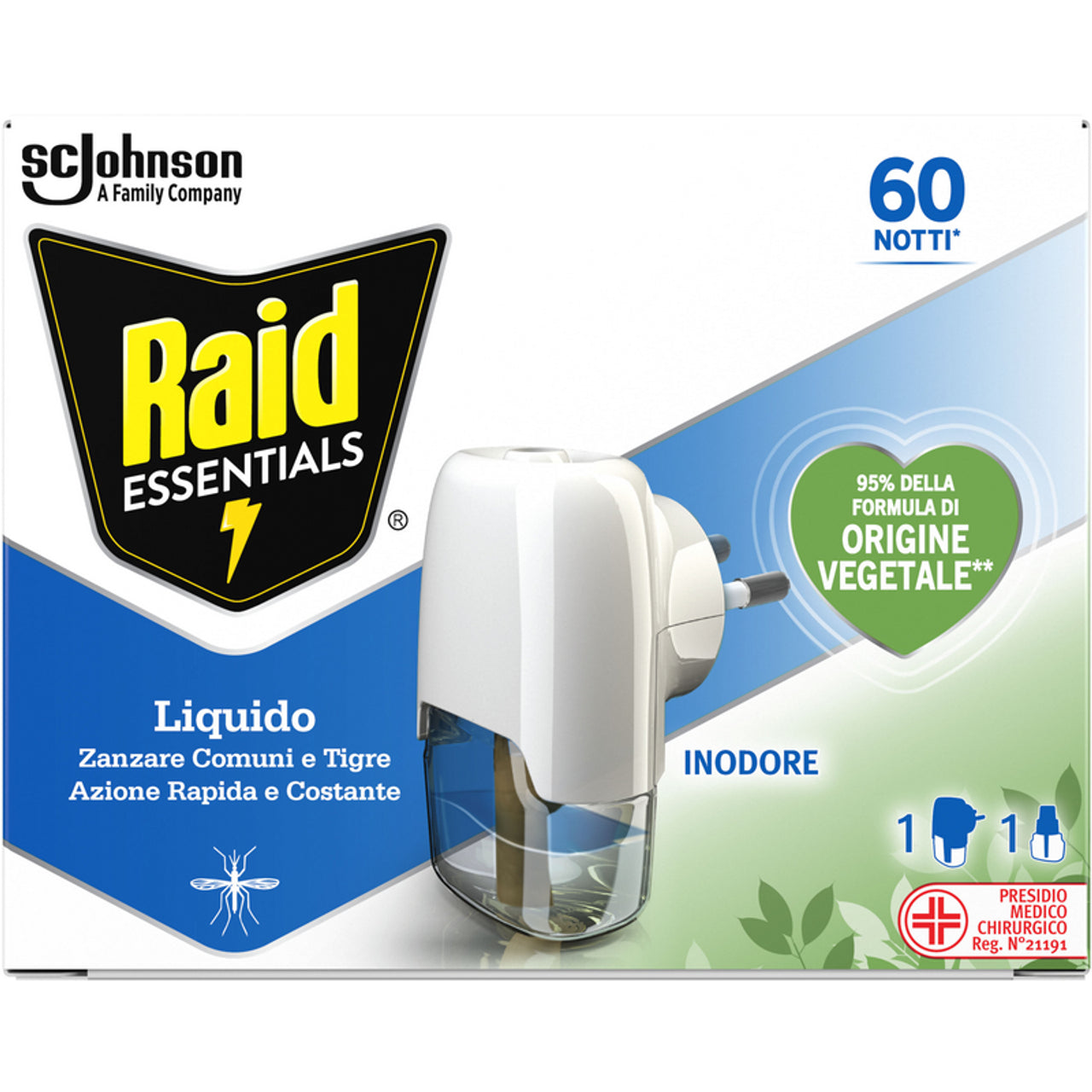 Raid Essentials Elettrico Base + Ricarica Liquida 36 ml 60 Notti Inodo