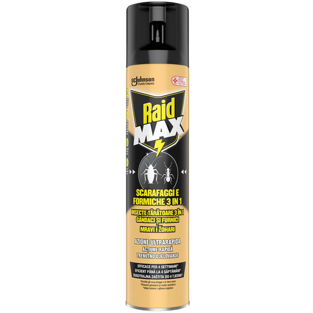 Raid Max Insecticide spray cockroaches and ants 3in1 ultra rapid actio